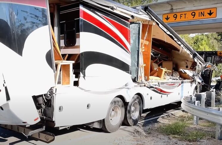 Video: Motorhome ripped to pieces trying to pass under low bridge - RV ...