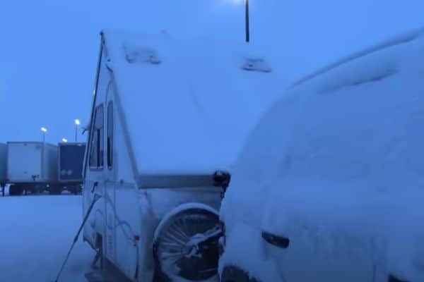 Stranded in a snowstorm in an RV pop-up trailer
