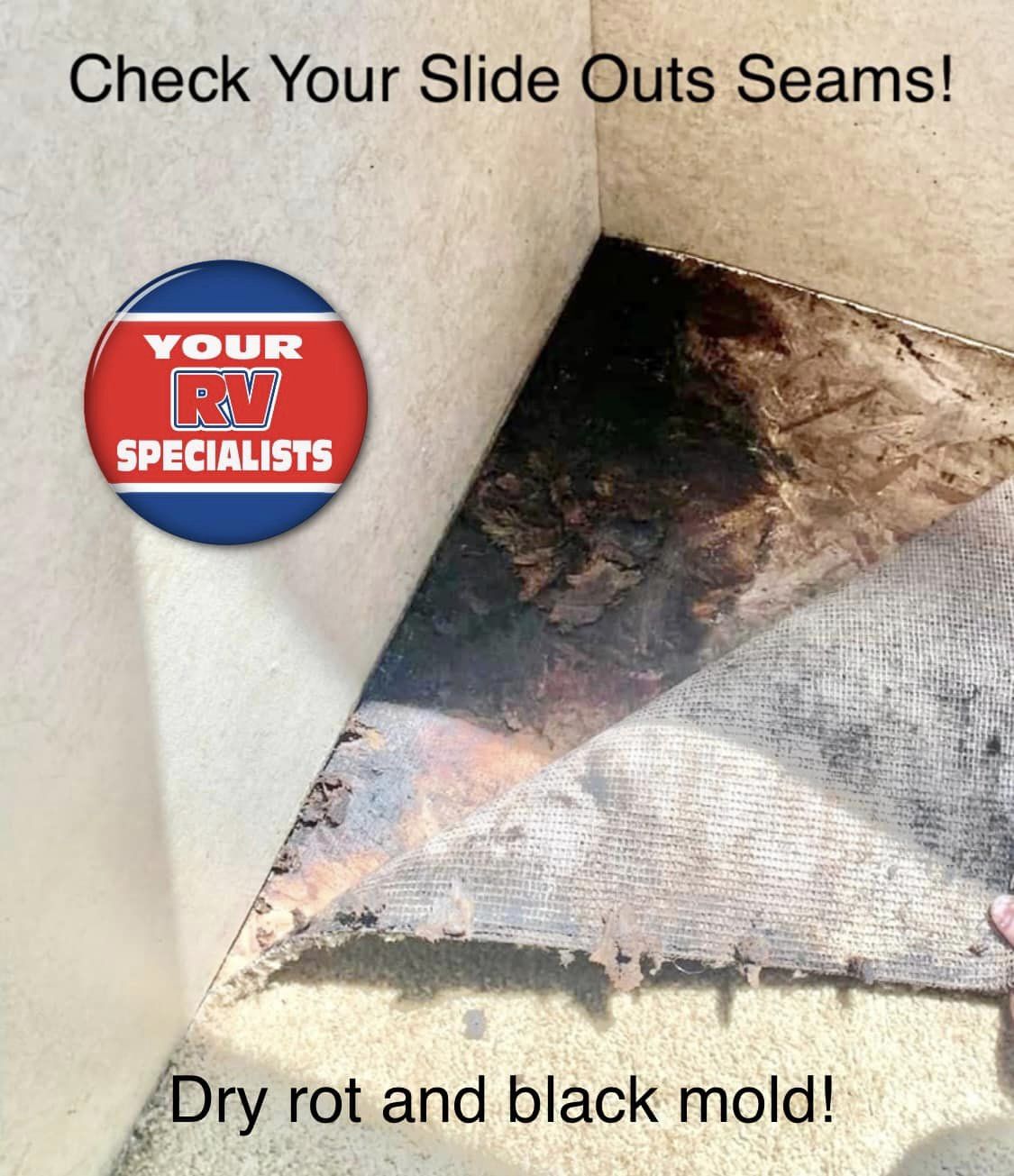 Where does water come in around RV slide outs and cause damage?