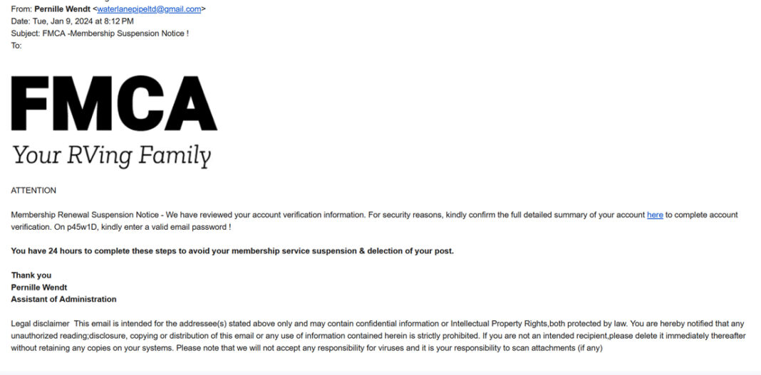 A warning to all of us—Some FMCA members hit with phishing scam - RV Travel