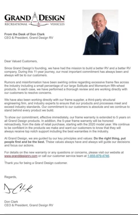 Important follow-up to Grand Design quality and frame flex issues story ...